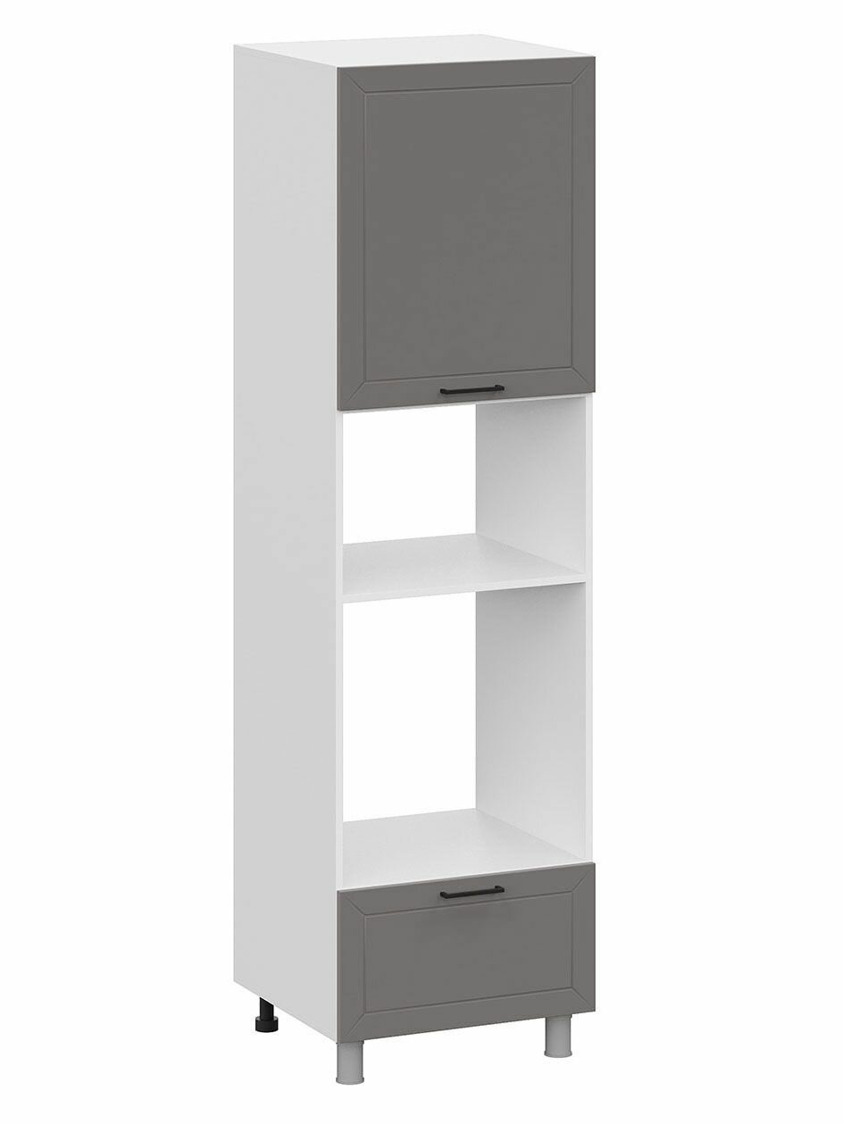 Кухонный модуль напольный, шкаф-пенал под духовку Сектор с полками, с ящиками, с доводчиками, 60х56.2х214 см, Белый / Грей