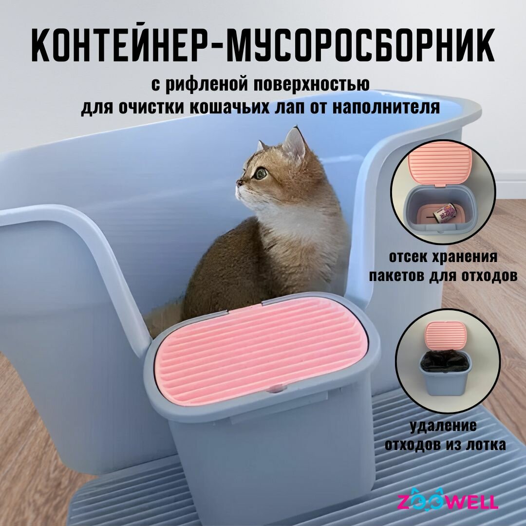 Туалет для животных Adobe Firefly ZooWell MaineCoon, со стенкой, синий