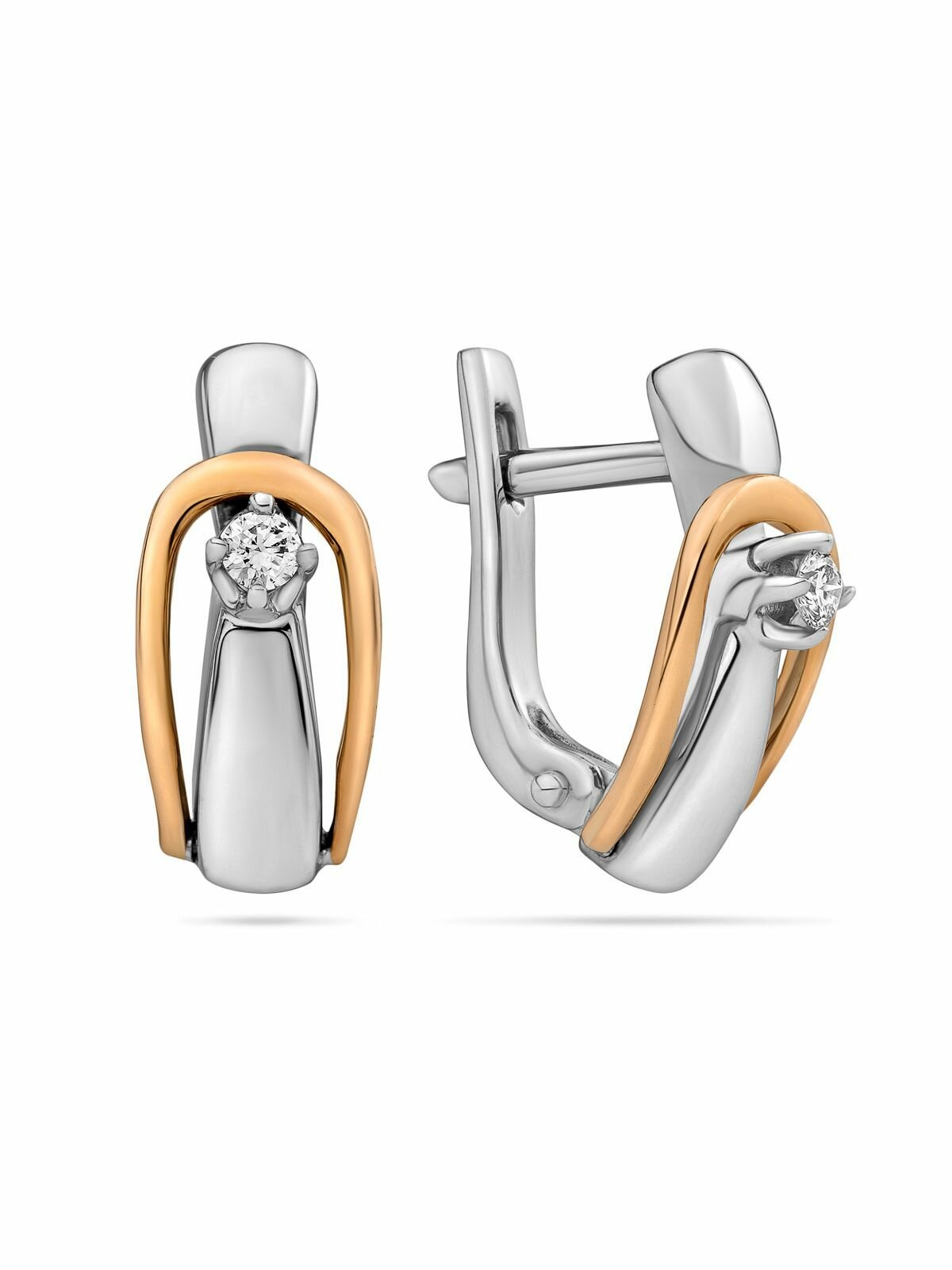 Серьги, красное, белое золото, 585 проба, родирование, бриллиант