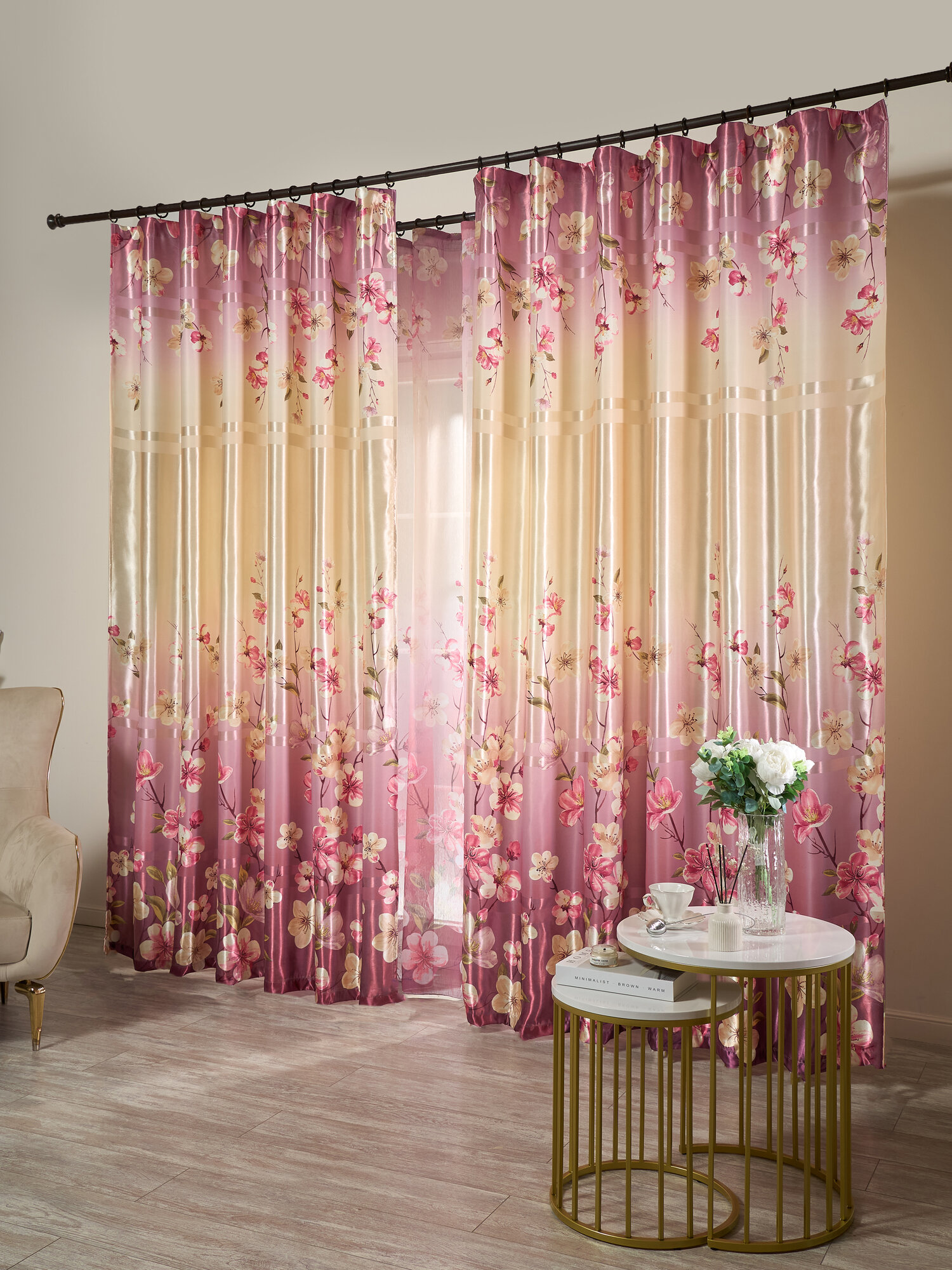 Шторы моно блэкаут с тюлью 3м для спальни гостиной зала цветы 300х250см