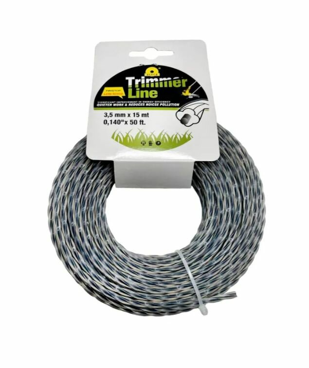 Леска для триммера 3.5 мм х 15 м сечение витой квадрат с усиленной жилой Trimmer Line