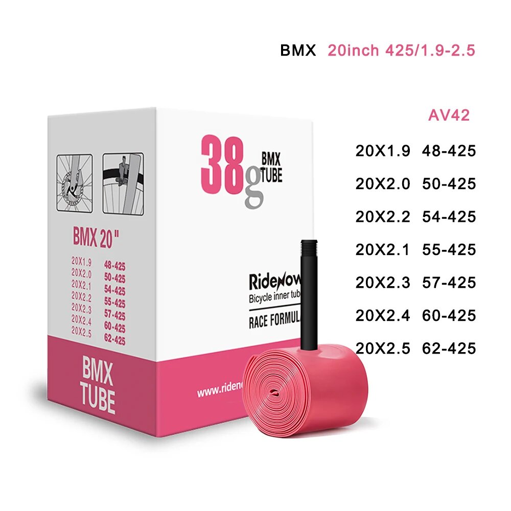 Сверхлегкая внутренняя труба для BMX велосипеда RideNow, 20 дюймов, внутренняя шина из ТПУ, длина 42 мм, клапан шрадера 20x2,5-дюймов, супер фотолампа