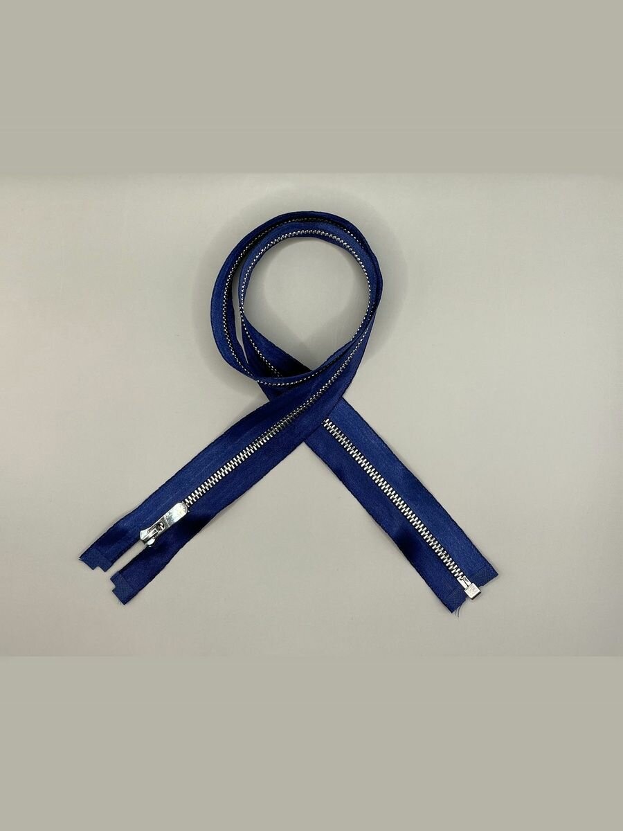 Молния металл,70см, на атласной тесьме, тип 4, светло-синий, зубья серебро. Италия.1шт.