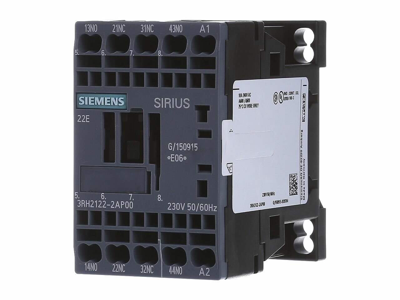 Вспомогательное реле Siemens 230V AC 0VDC 2NC/2 NO 3RH2122-2AP00 4011209786639