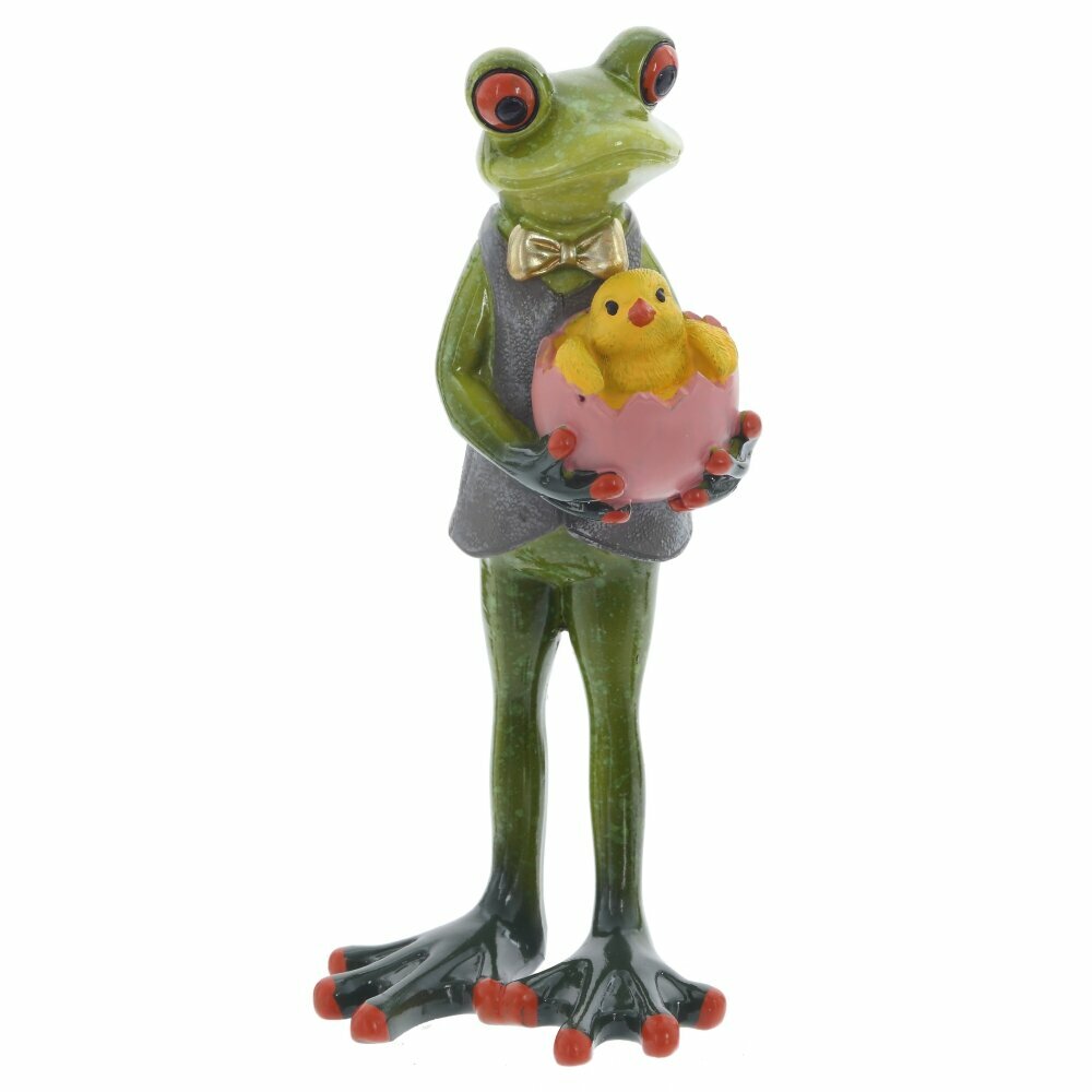 Декоративная фигурка «Лягушка с маленьким цыплёнком в розовой скорлупе»