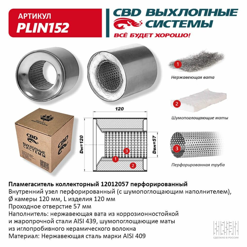 Пламегаситель коллекторный 12012057 перфорированный, из Нерж. стали. CBD. PLIN152