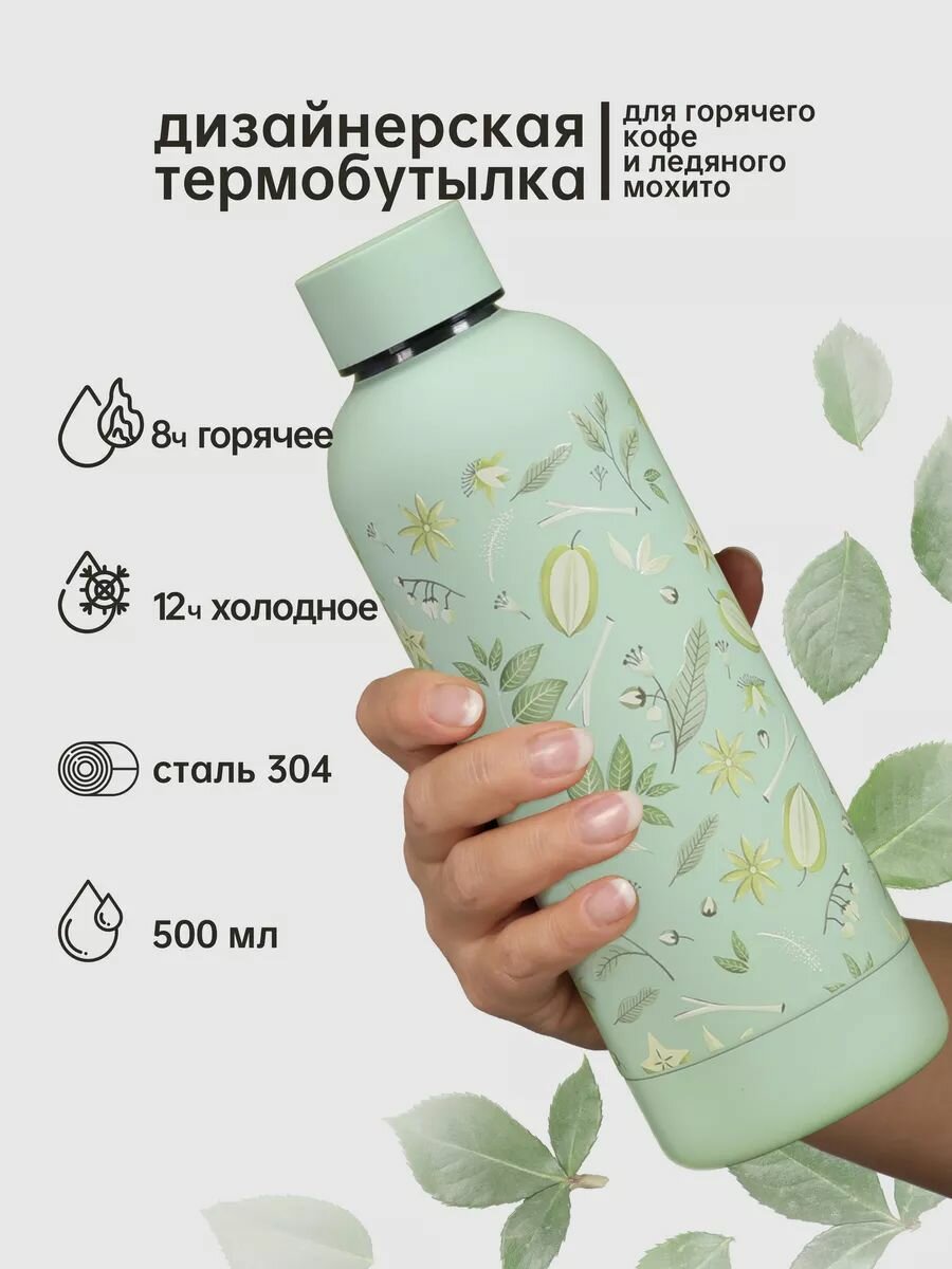 Термобутылка вакуумная Черника 500 мл, с объемным принтом