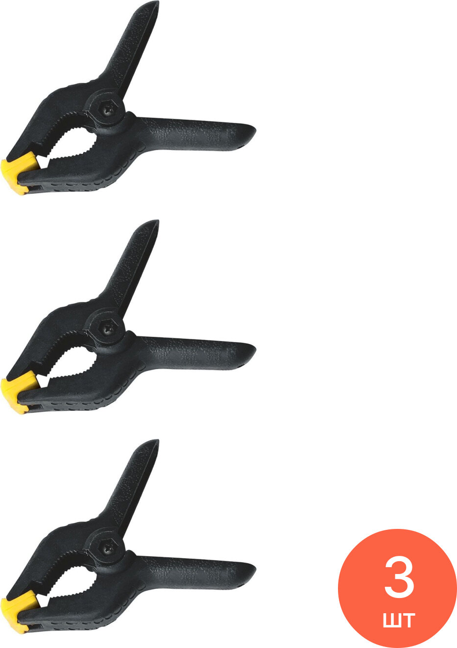 Струбцина InWork / ИнВорк пружинная, пластиковая, черная, ширина зева 30мм, длина 200мм / инструменты (комплект из 3 шт)
