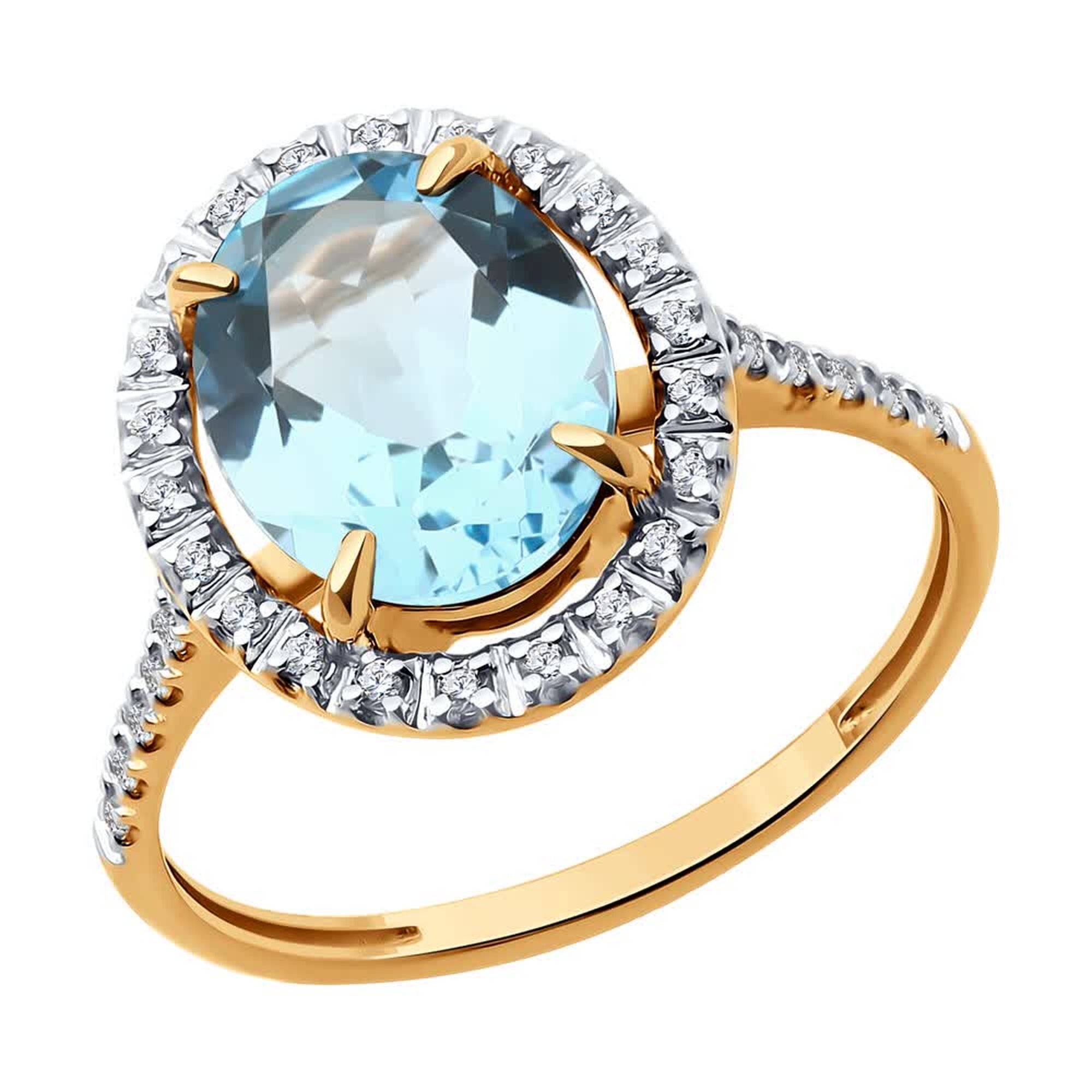 Кольцо, красное золото, 585 проба, фианит, топаз