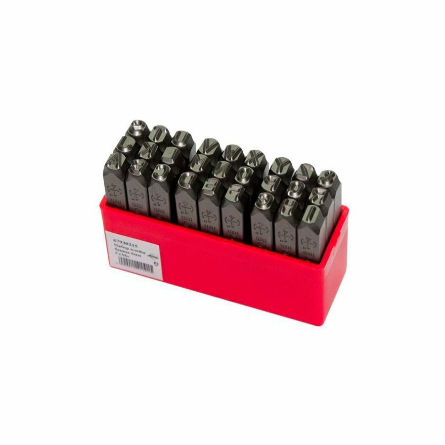 Набор клейм ударных буквенных латиница 6 мм для чеканки по металлу AIST 67930215 ручные штамповочные буквы стальные 27 шт.