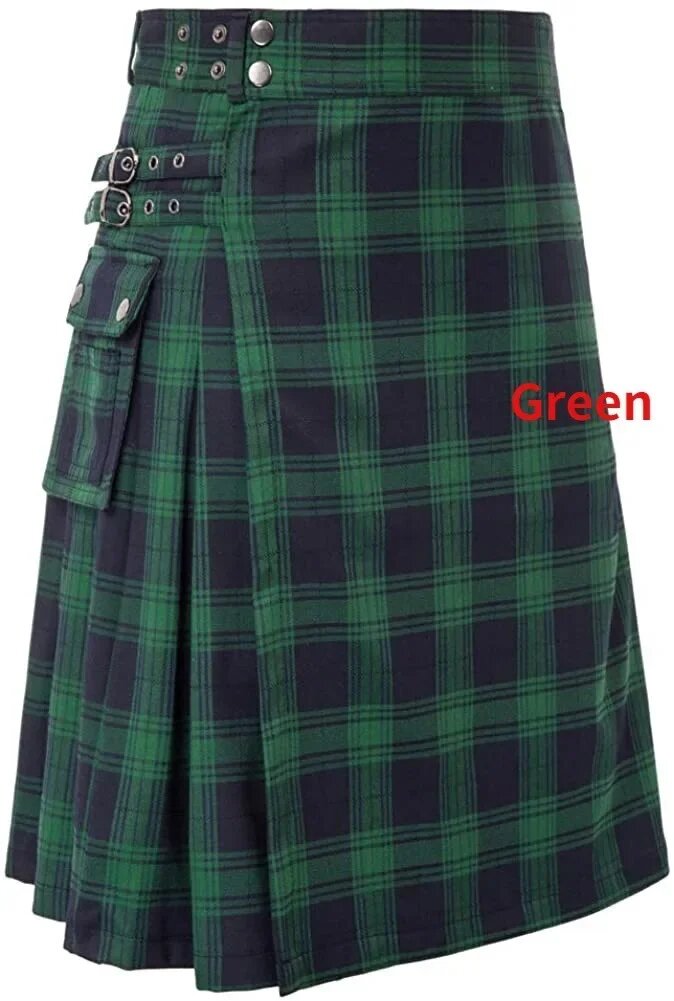Мужской хлопок килт тартан Зеленый, XL, Green Plaid