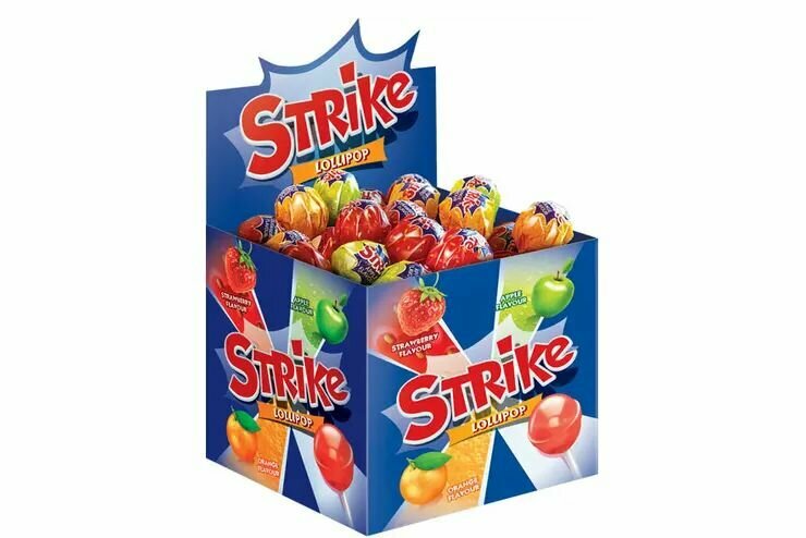 Strike , карамель на палочке ассорти, 11,3 г (упаковка 50 шт) Трио вкусов