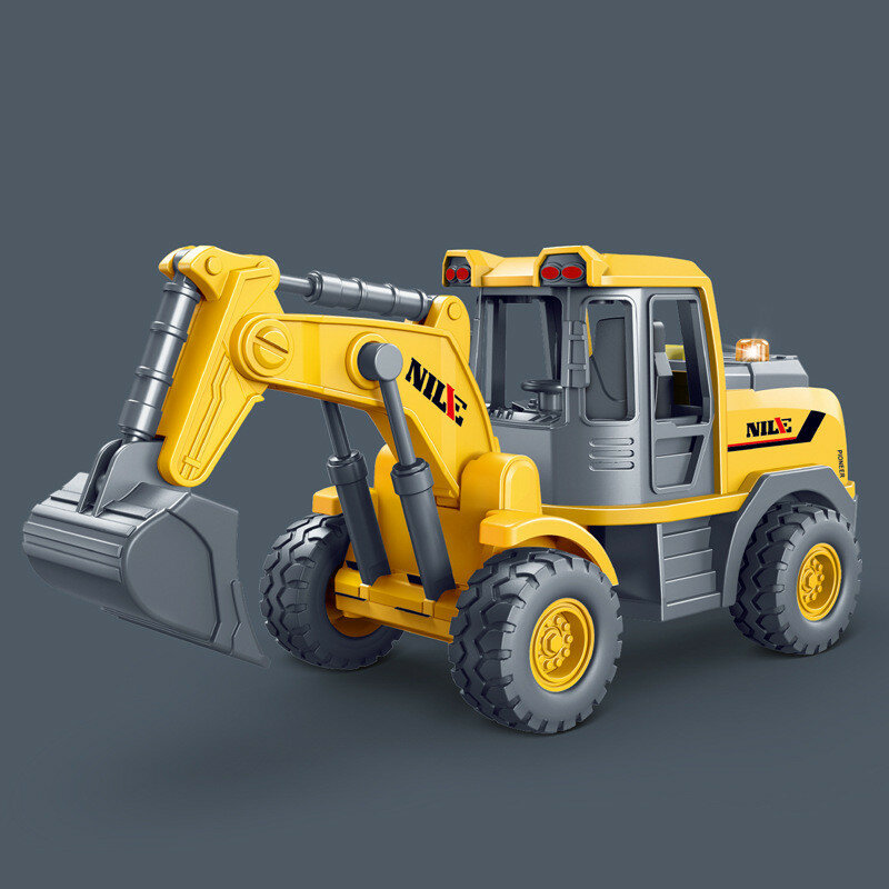 Экскаватор инерционный транспорт с звуком светом и образовательной историей для детей желтый
