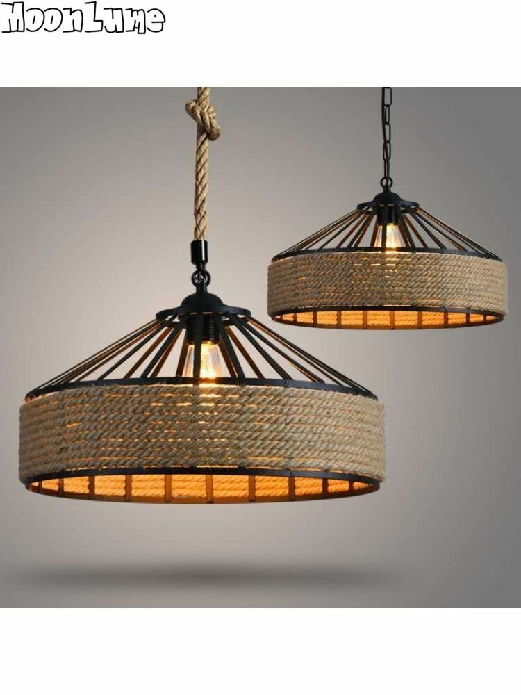 Люстра из пеньковой веревки в индустриальном стиле
