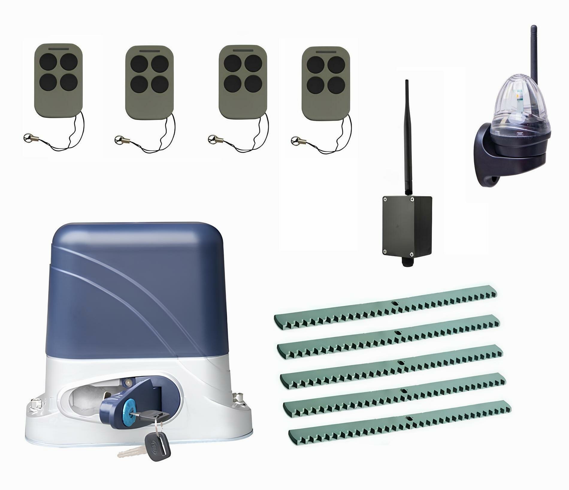 Автоматика для откатных ворот KSL-1300 KIT-L4K5-BT-Т4, комплект: привод, 4 пульта, Bluetooth-модуль, лампа, 5 реек