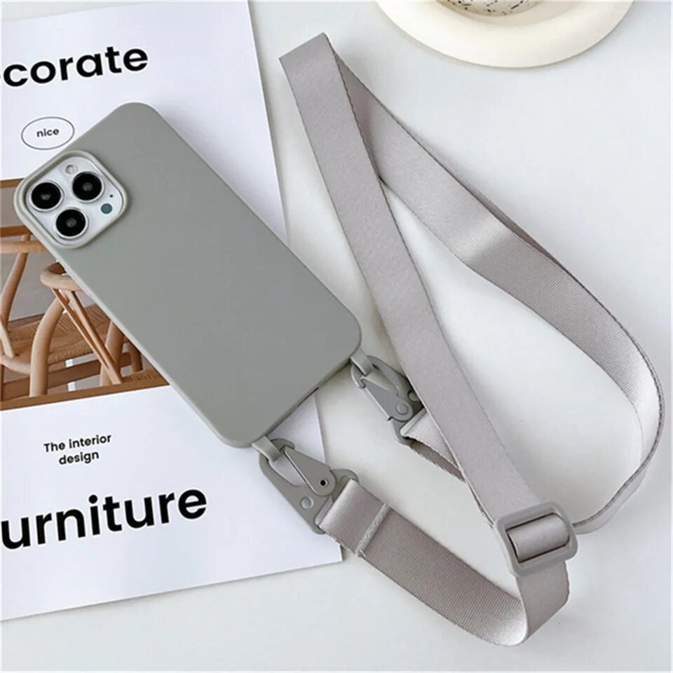 Матовый силиконовый чехол с ожерельем и ремешком через плечо для iPhone 14 серый, For iPhone 14 Pro