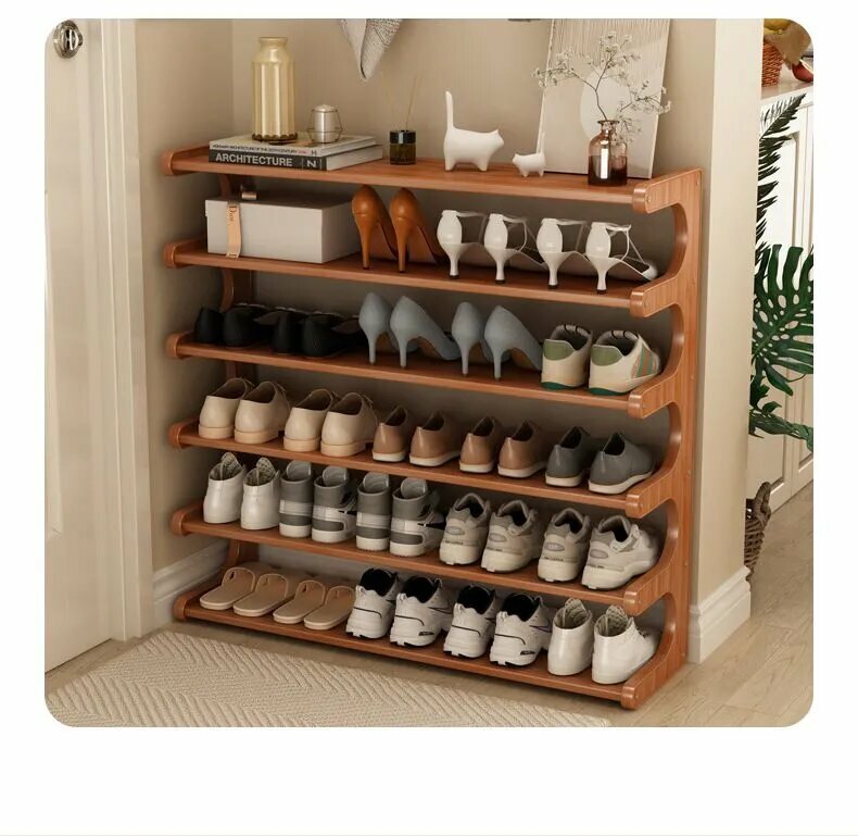 Этажерка для обуви "Бамбук", напольная, дерево, МДФ, цвет коричнево-красный, 50x25x83 см