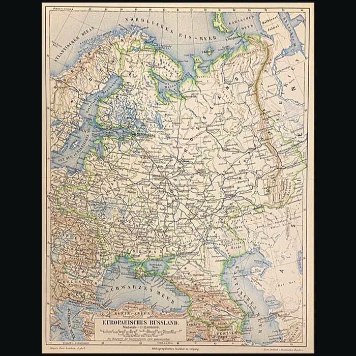 Антикварная Карта "Европейская Россия" 1888 г.