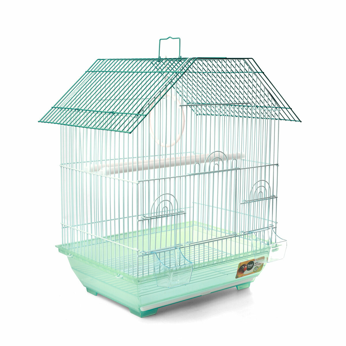 Клетка для птиц с фигурной крышей Triol 1608, размер - 34,5 х 26 х 44 см, эмаль, цвет - белый/зеленый