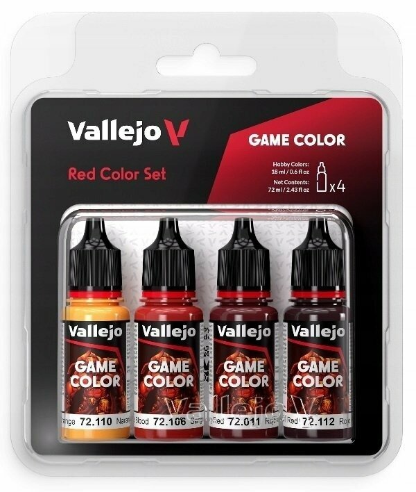 Набор акриловых красок Vallejo Game Color - Red 72377, 4 шт по 18 мл