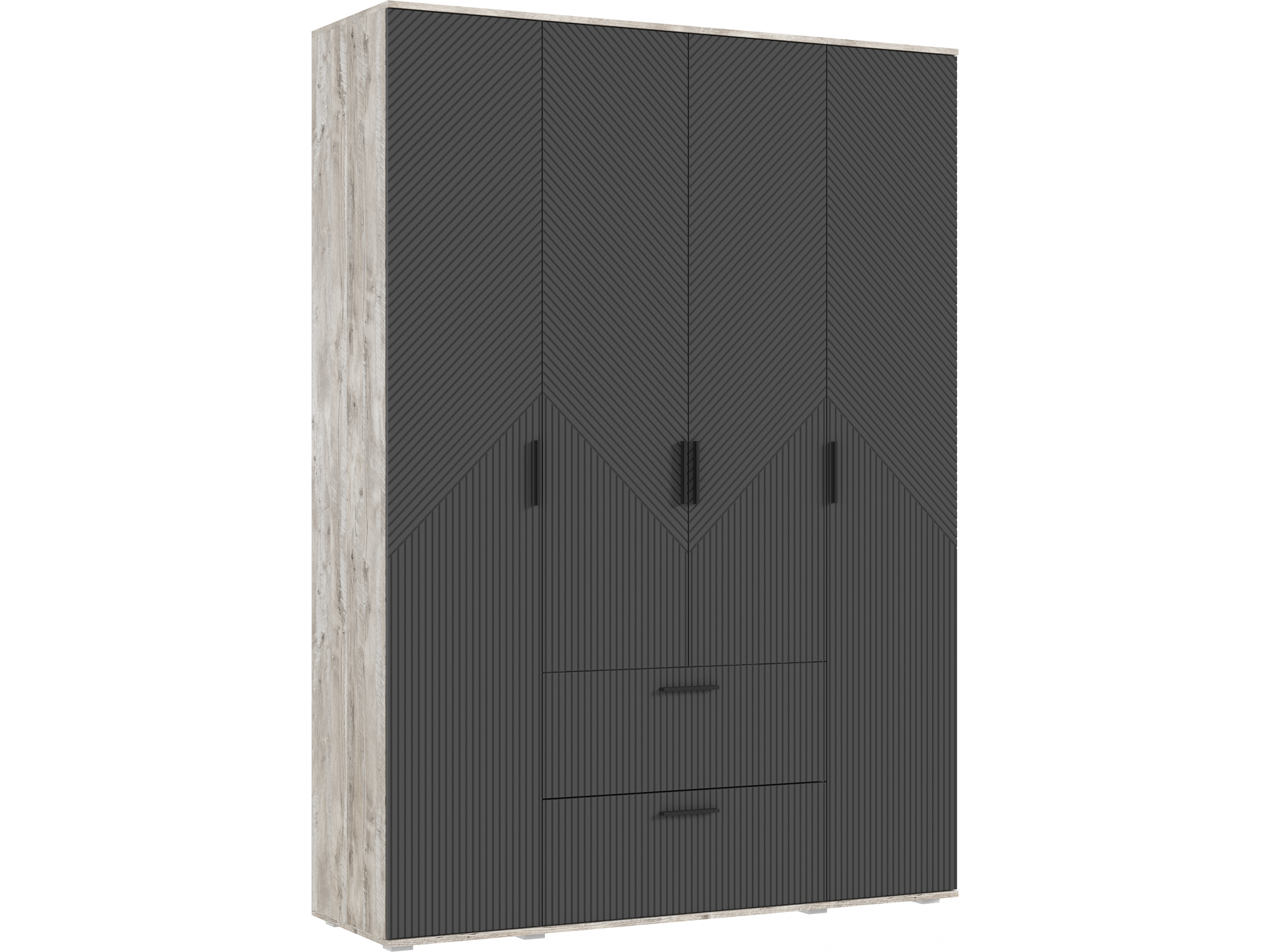 Шкаф 4-х створчатый 1600, со штангой для вешалок, Браш Графит/Дуб Юкон