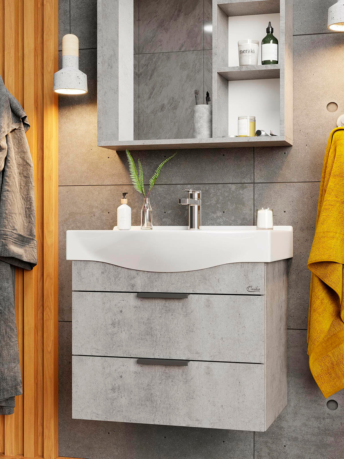 Тумба под раковину в ванную Onika Девис 65 подвесная, бетон чикаго (ум. Беверли 65)