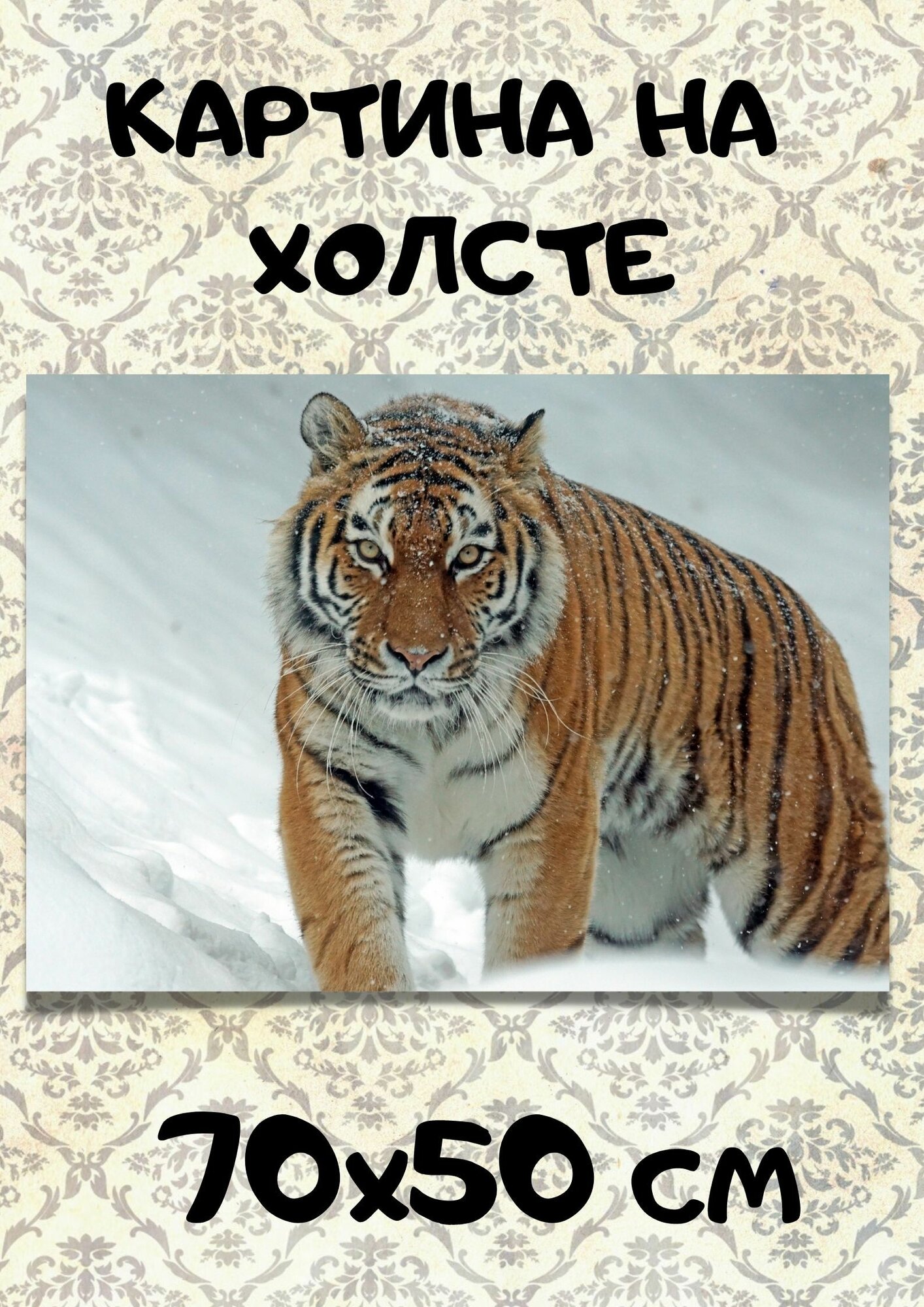 Картина с дикими животными "Большой тигр в снегу" 70х50 см