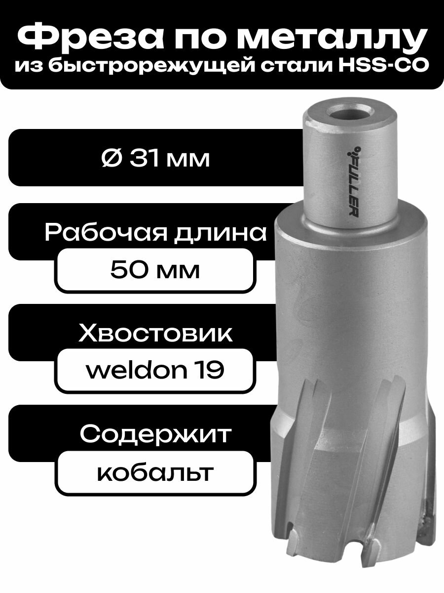 Фреза по металлу корончатое сверло Weldon19 31x50мм HSS