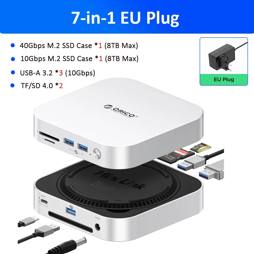 ORICO 7 в 1 док-станция для Mac Mini 7-in-1 40Gbps EU
