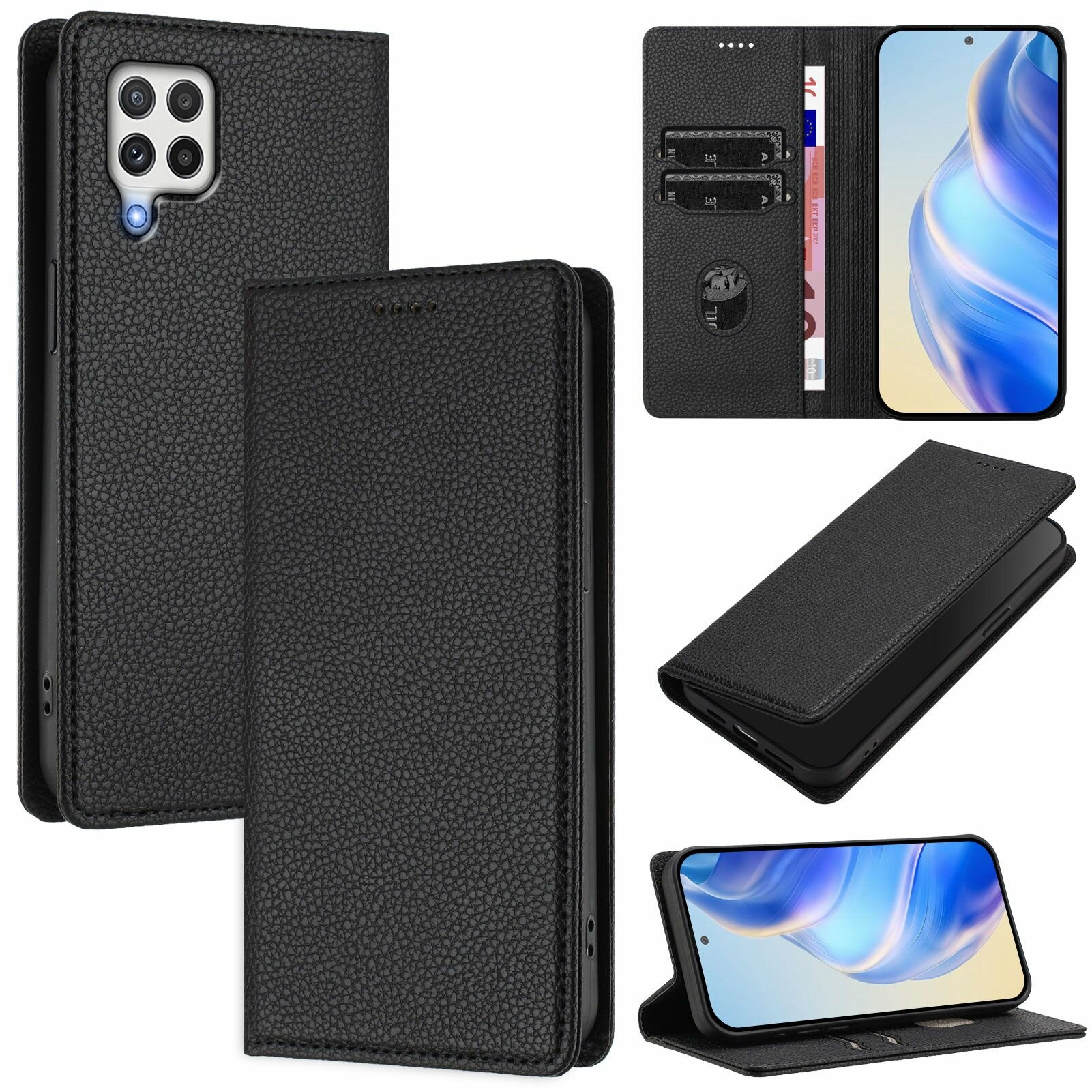 Кожаный книжка чехол для Samsung Galaxy A22 4G/ Самсунг Галакси А22 4G с визитницей и RFID-блокировкой