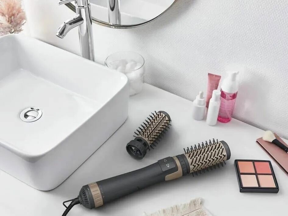 Фен-щетка для волос 20038516 1000 Вт, скоростей 2, кол-во насадок 2, золотой, коричневый