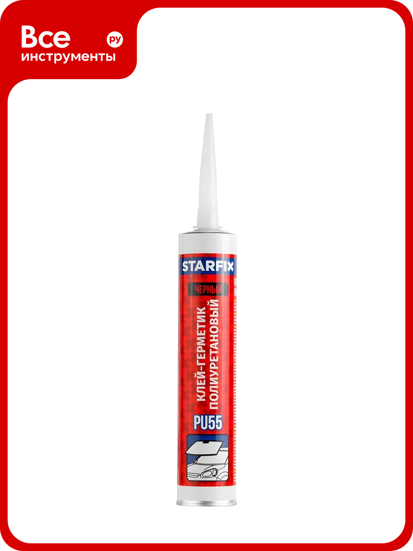 Клей-герметик, STARFIX, полиуретановый STARFIX PU55 черный 300 мл SM-97631-1, склеивания и герметизации автомобильных