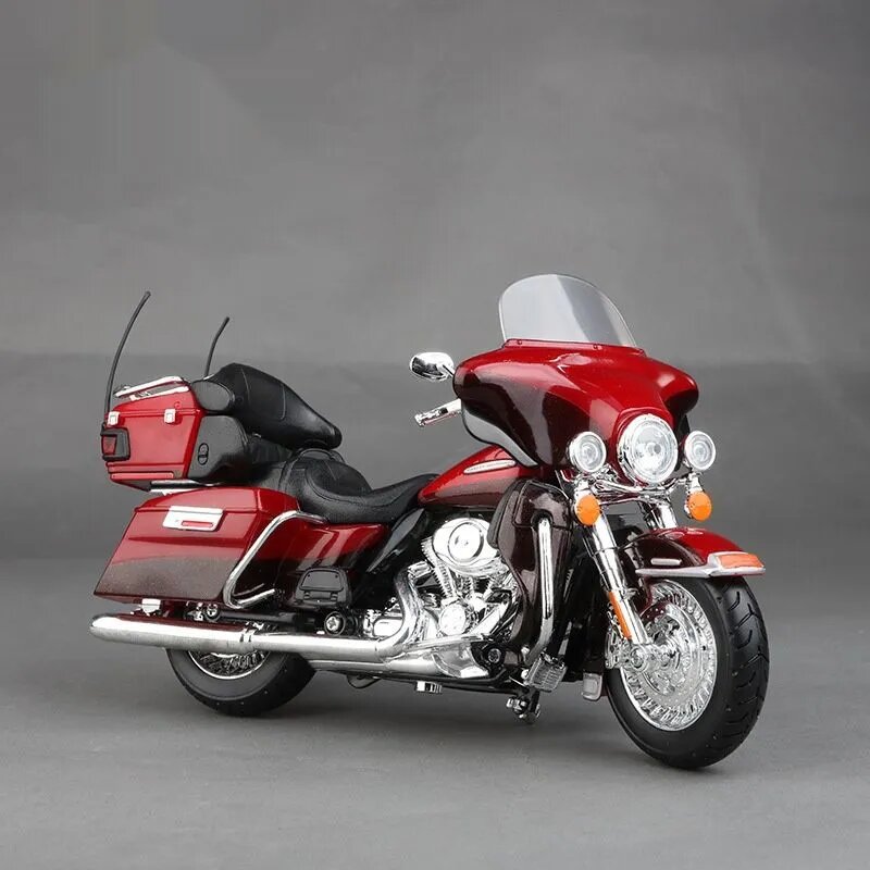 Игрушечный мотоцикл Harley Davidson Electra Glide, пластик/металл, 1:12, длина 20см, красный