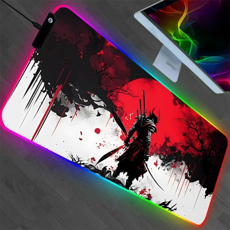 RGB Аниме киберспорт в японском стиле самурайский игровой коврик для мыши Knight player keyboard pad XXL900x400mm