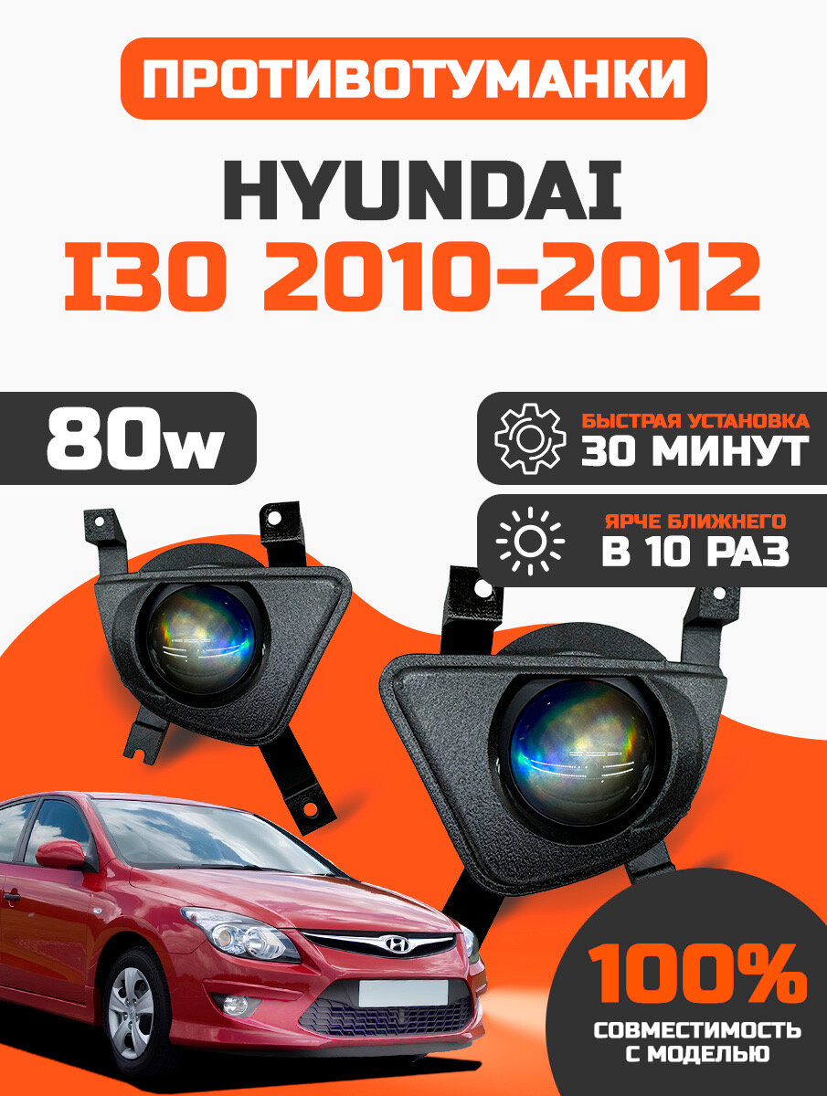 Линзованные светодиодные противотуманные фары ПТФ Hyundai i30 1 поколение рестайлинг (2010-2012) LED 85Вт GFD, набор 2 шт.