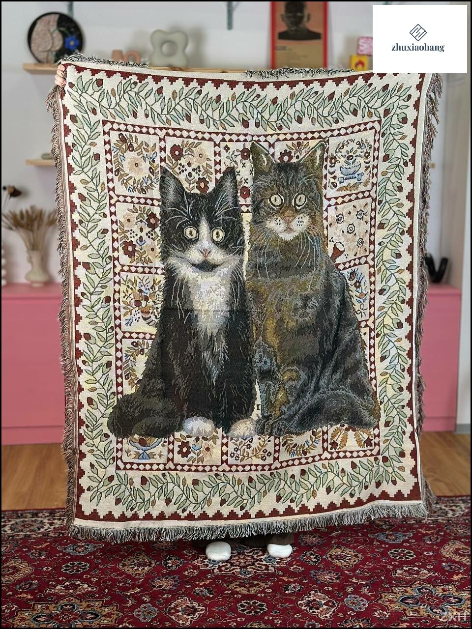 Плед "Винтаж", гобеленовый, 130x160см, хлопок 70%, полиэстер 30%, бахрома