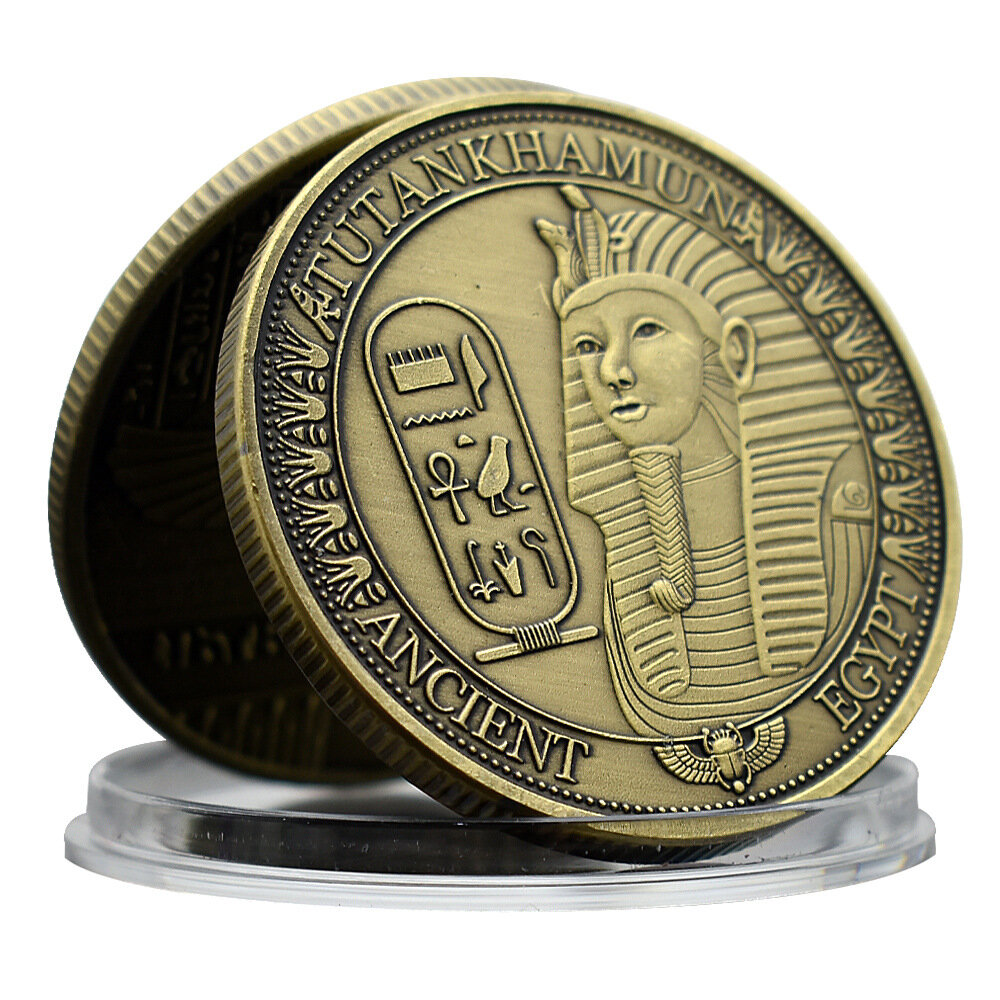 Памятная монета Древнего Египта «Тутанхамон», античная бронзовая монета с гравировкой фараона и иероглифами, декоративная коллекционная металлическая монета, железный медальон диаметром 4 см