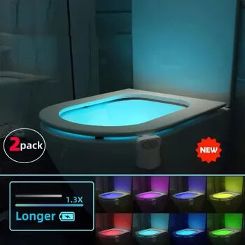 2 штуки 16-цветного датчика движения человеческого тела, лампа для сиденья унитаза, ночник для ванной комнаты, JIUYIXUNJIE, подарок для унитаза, без батареи