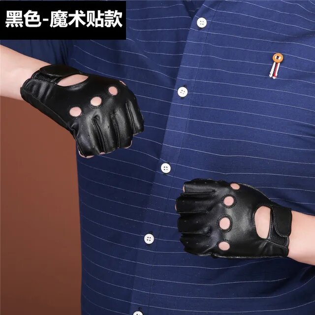 Перчатки без пальцев из натуральной кожи, мужские перчатки из овчины для езды на велосипеде в стиле ретро, Мотоциклетные Перчатки Без Подкладки, L, Черный, Мужской