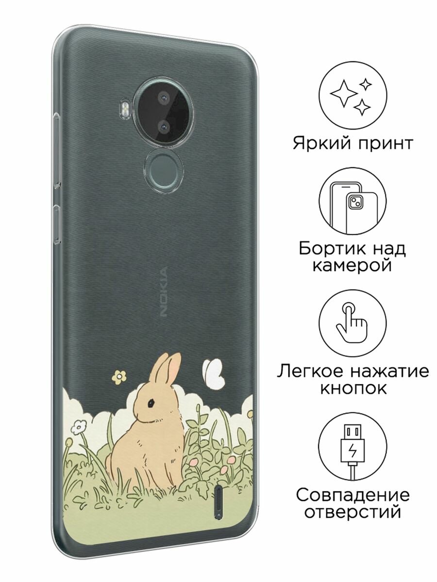 Чехол на Nokia C30 / Нокия C30 с принтом "Кролик в поле", прозрачный — фото 1
