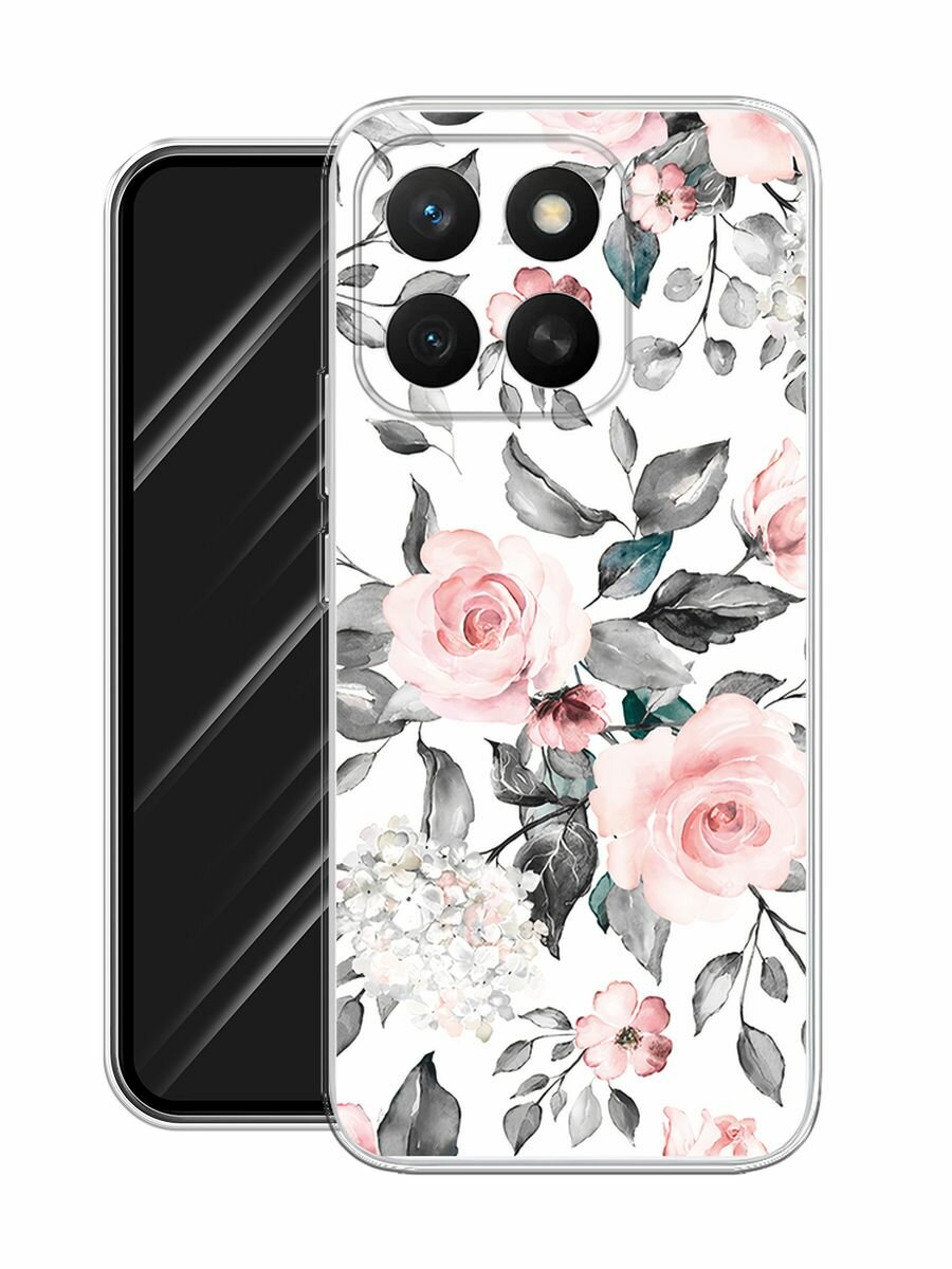 Силиконовый чехол на Honor X8c / Хонор X8c с принтом "Розы на белом" — фото 1