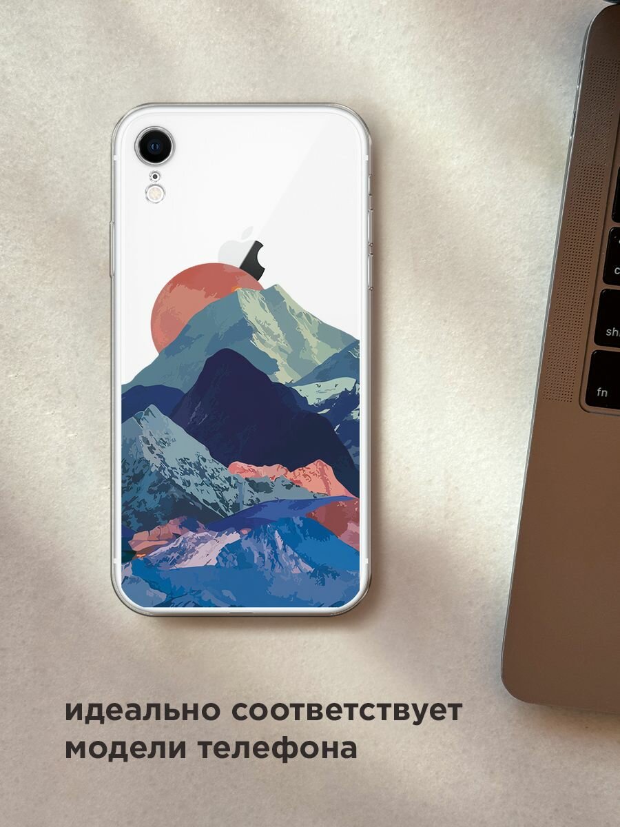 Чехол на Apple iPhone XR / Айфон XR с принтом "Закат в снежных горах", прозрачный — фото 1