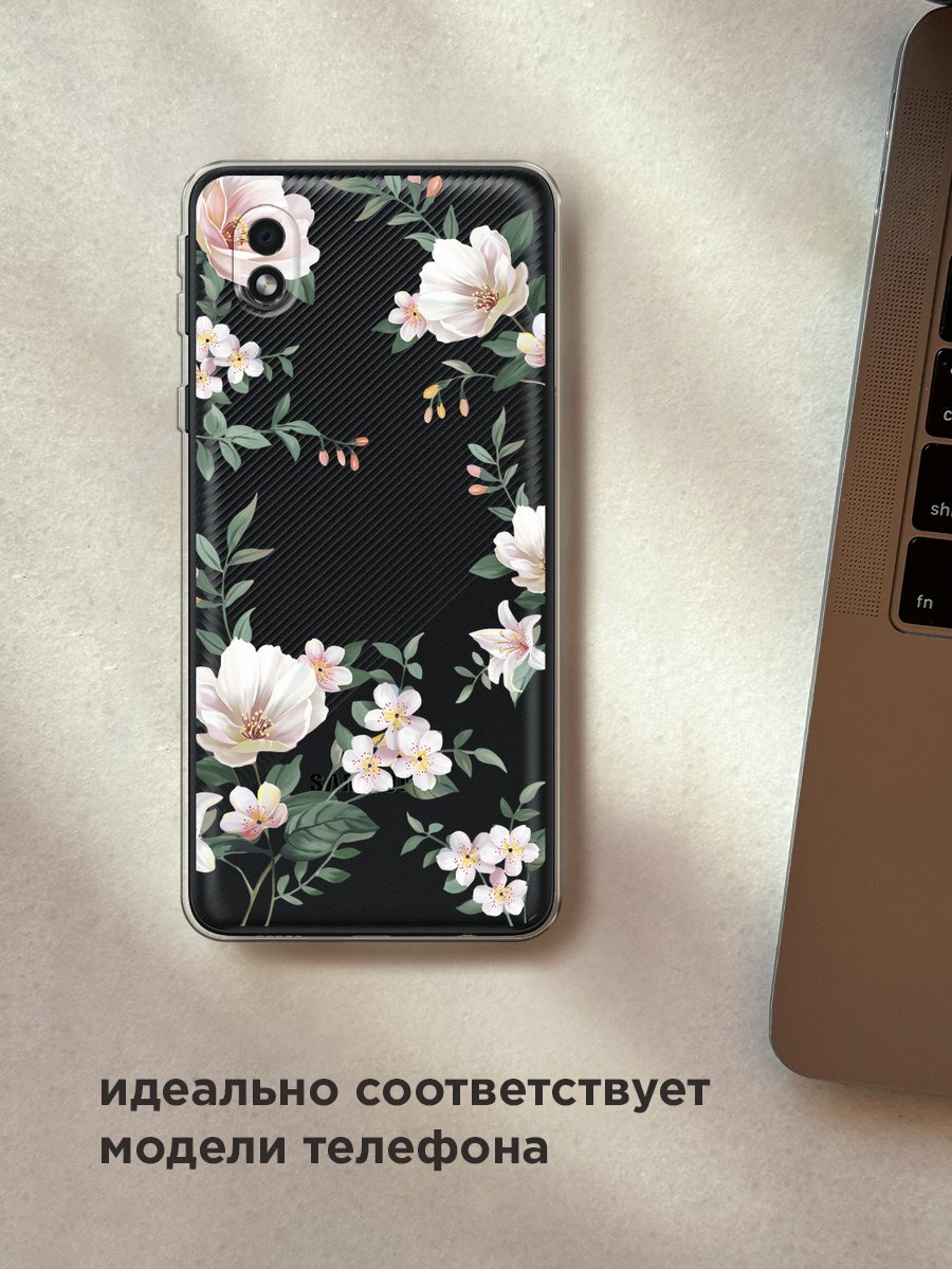 Чехол на Samsung Galaxy A01 Core / Самсунг Галакси А01 Core с принтом "Beautiful white flowers", прозрачный — фото 1