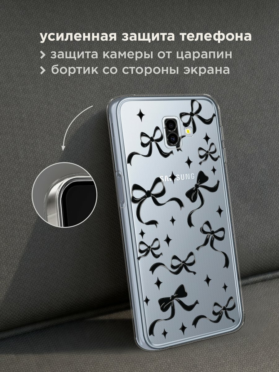 Чехол на Samsung Galaxy J6 + / Самсунг Галакси J6 Плюс 2018 с принтом "Милые чёрные бантики 4" — фото 1