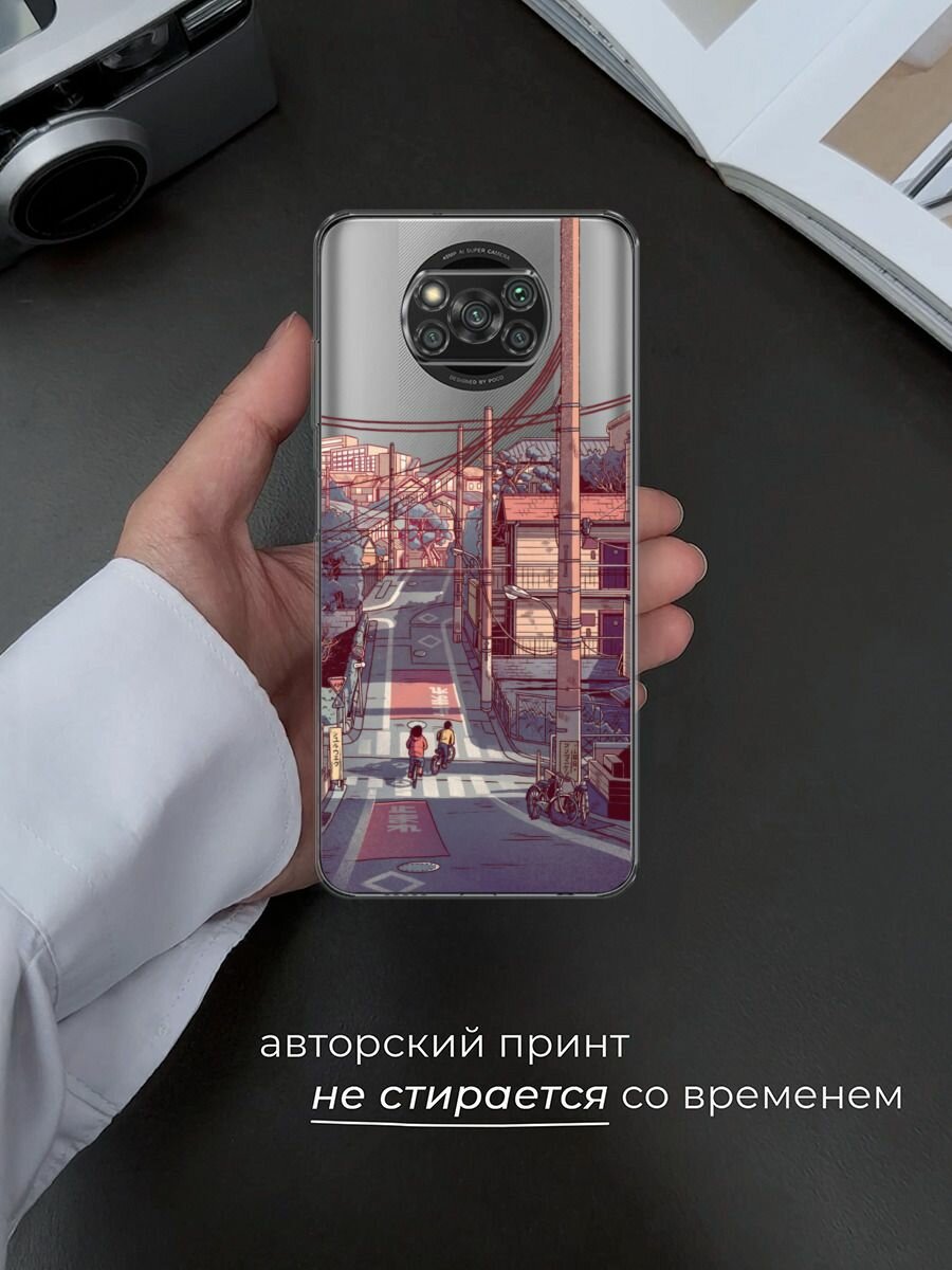Чехол на Xiaomi Poco X3/X3 Pro / Поко X3/X3 Pro с принтом "Закат на японской улице", прозрачный — фото 1