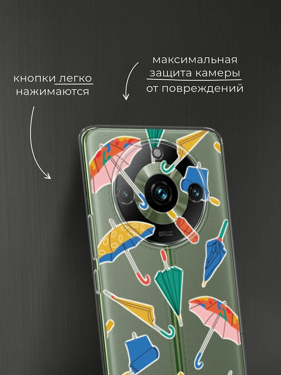 Чехол на Realme 11 Pro / Реалми 11 Про с принтом "Зонты паттерн", прозрачный — фото 1
