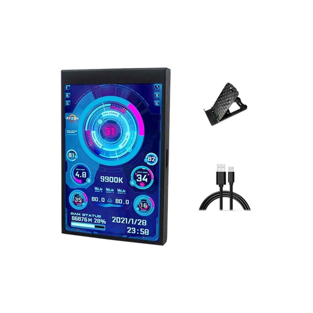 3,5-дюймовый дополнительный экран Type C Компьютерный процессор GPU Жесткий диск Монитор с динамической редактируемой темой Дополнительный экран USB-дисплея
