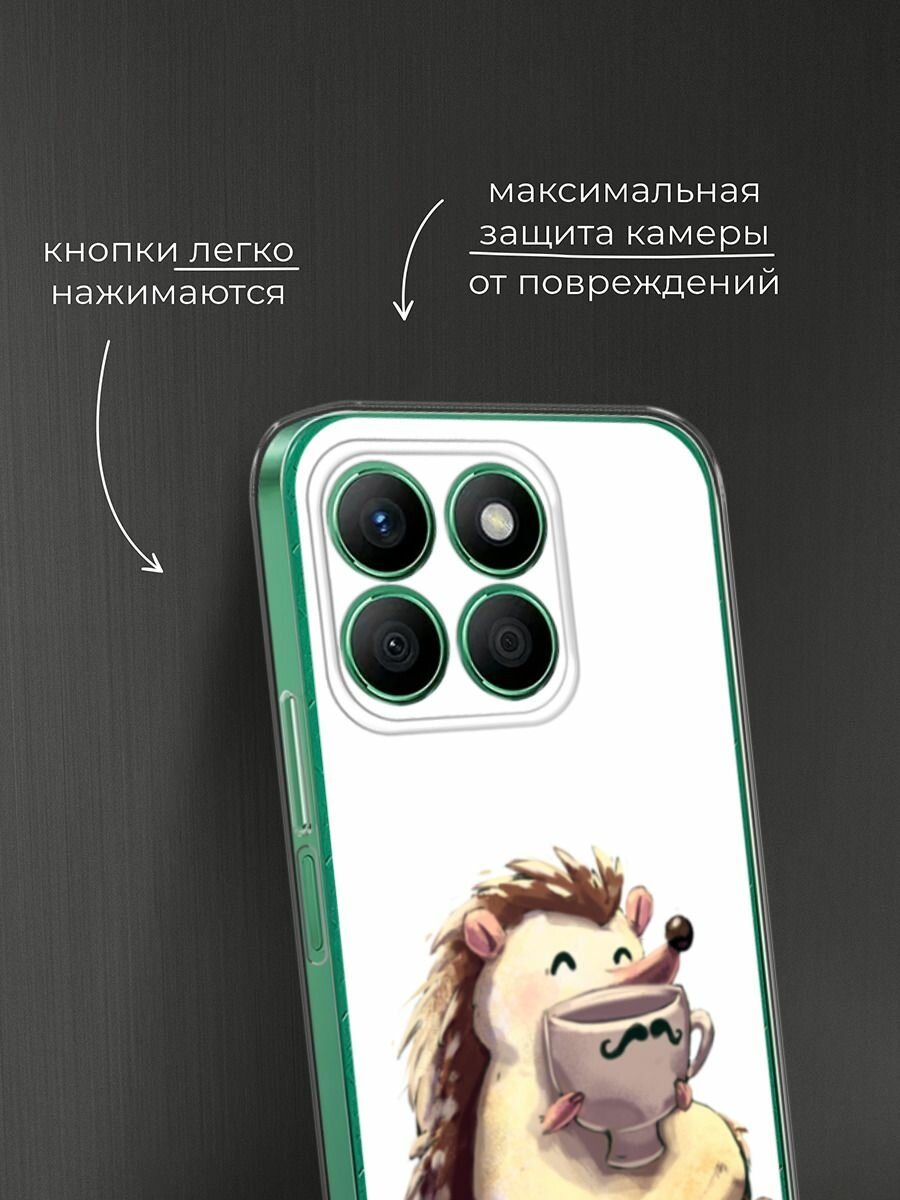Силиконовый чехол на Honor X8B / Хонор X8B с принтом "Еж кофеман" — фото 1