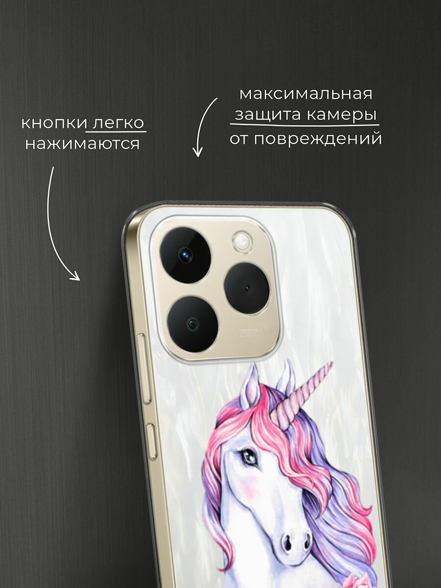 Чехол на Realme 15T / Реалми 15Т с принтом "Единорог с пионами", прозрачный — фото 1