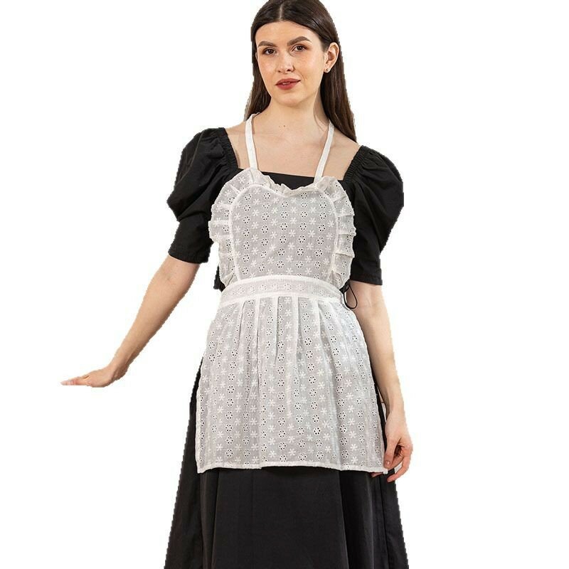 Кружевной полуфартук с вышивкой и оборкой – милые женские фартуки в японском стиле, униформа для горничных в кафе, лёгкая рабочая одежда из полиэстера для кухни или официантки